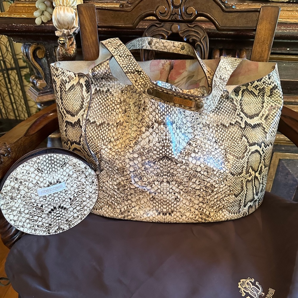 Beautiful Leather Roberto Cavalli Snake Print Tote Bag - Gem